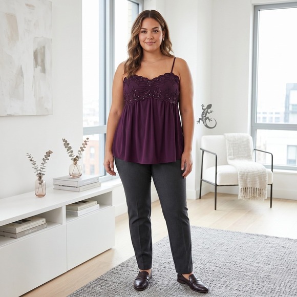 Lane Bryant | Tops | Lane Bryant Camisole 82 Purple Beaded Sequin ...